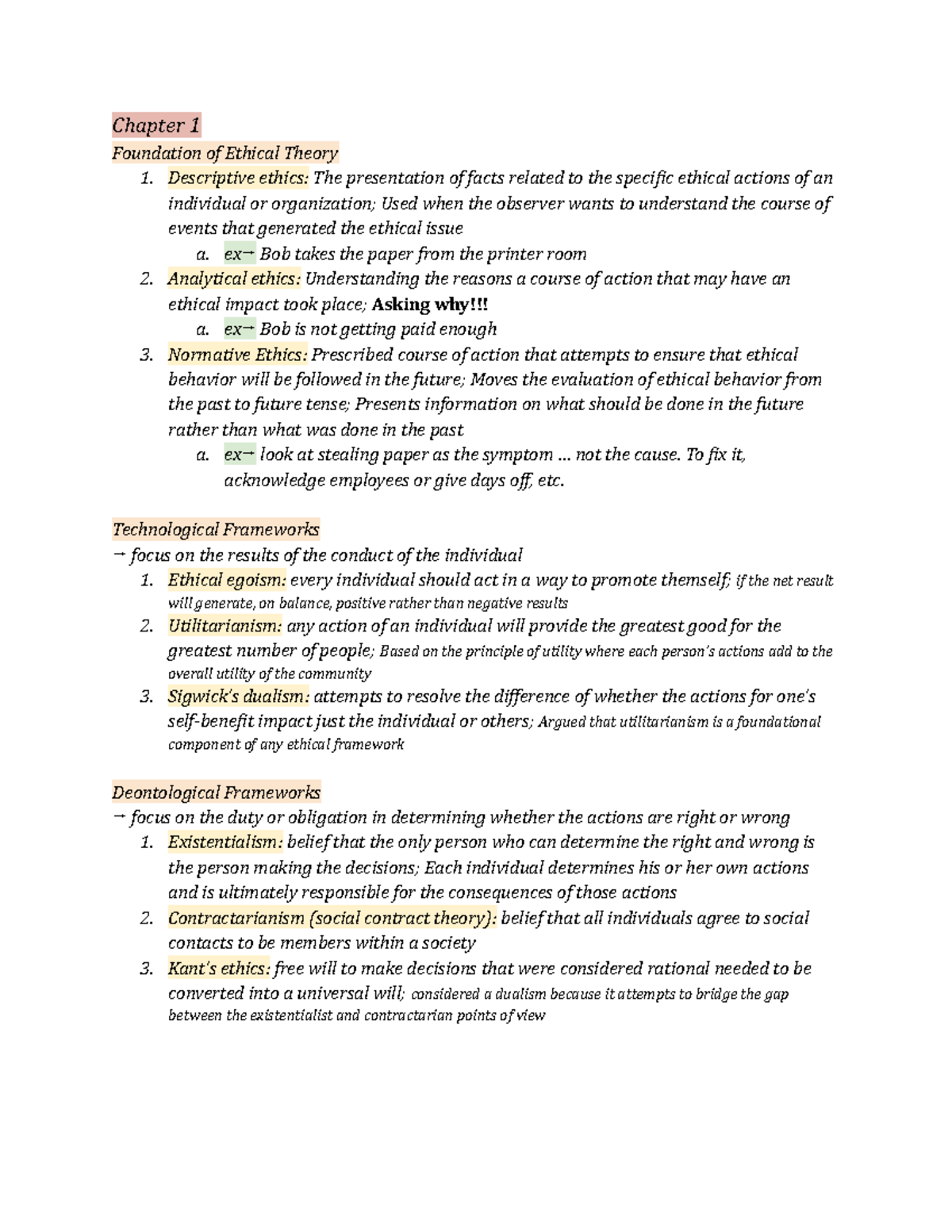 Study guide for Exam 1 - Chapter 1 Foundation of Ethical Theory 1 ...