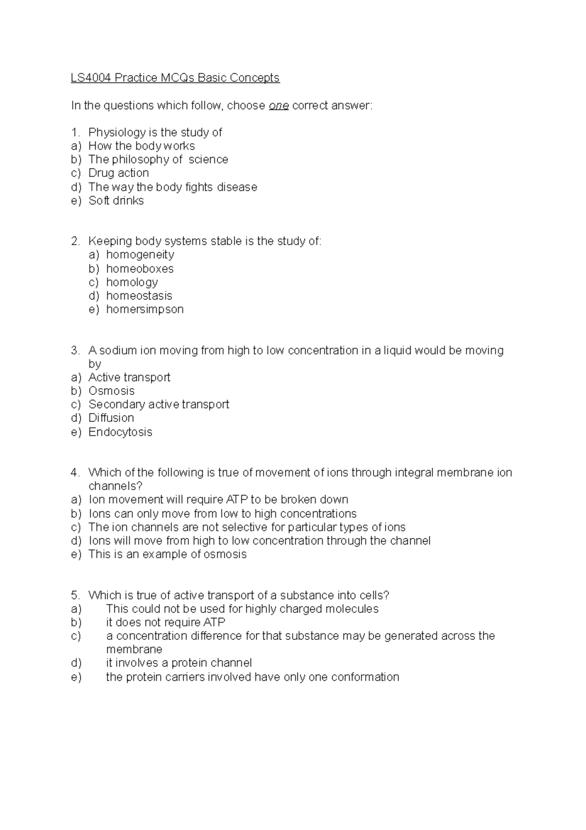 LS4004 practice basic concepts MCQs - LS4004 Practice MCQs Basic Concepts In the questions which ...
