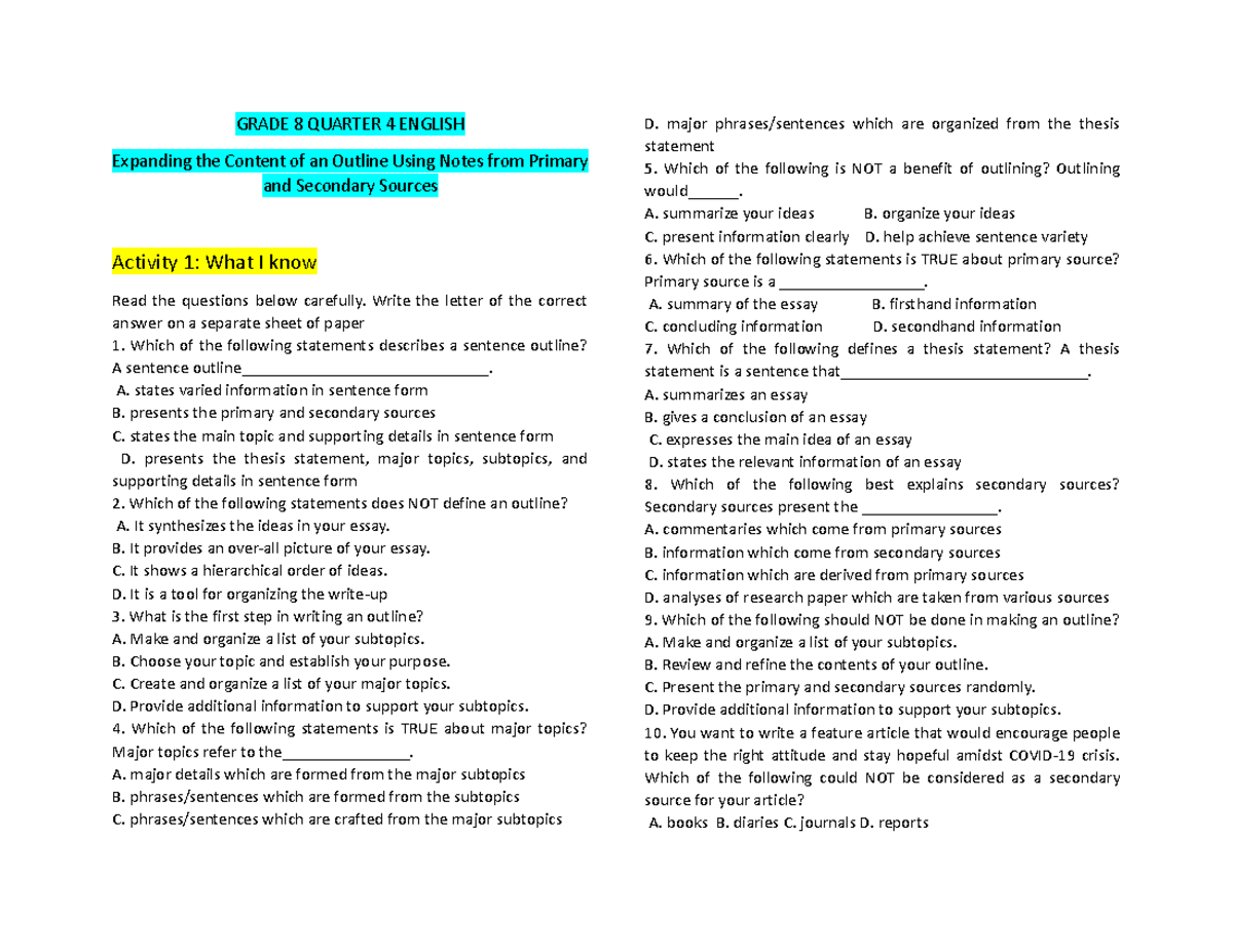 Grade 8 Quarter 4 English - GRADE 8 QUARTER 4 ENGLISH Expanding the ...