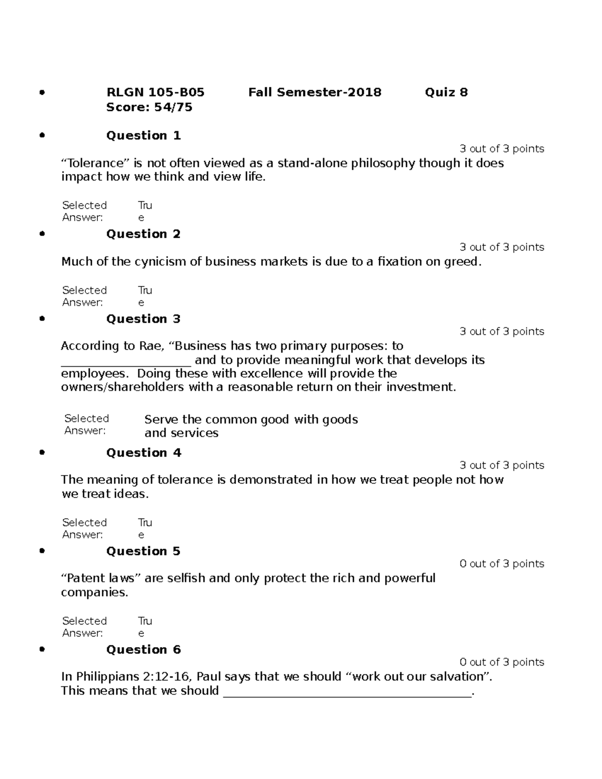 RLGN 105 Test 8 - Religion 105 weekly test. This guide is very helpful ...