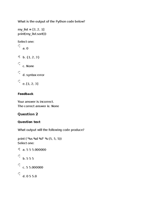 CS1101 Final Exam Review 1 - Assume that d is a Python dictionary. What ...