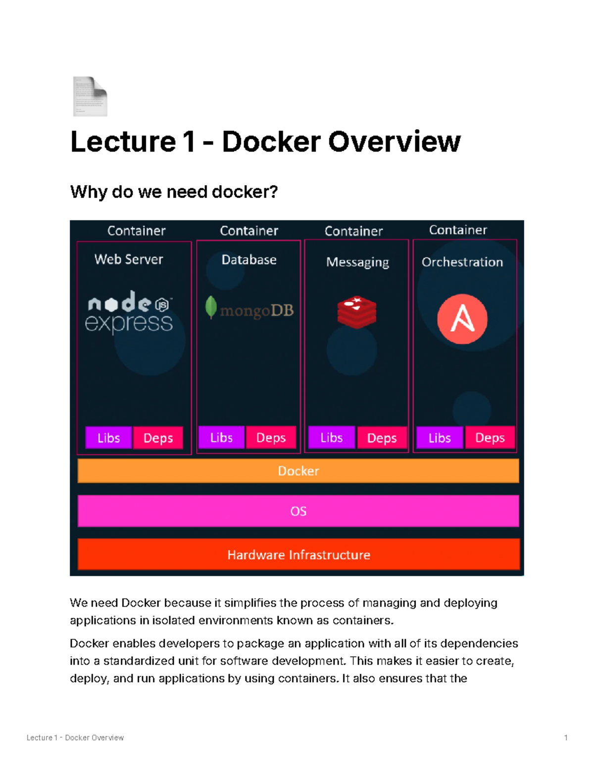 Lecture 1 - Docker Overview - Lecture 1 Docker Overview 1 📄 Lecture 1 - Docker Overview Why do ...