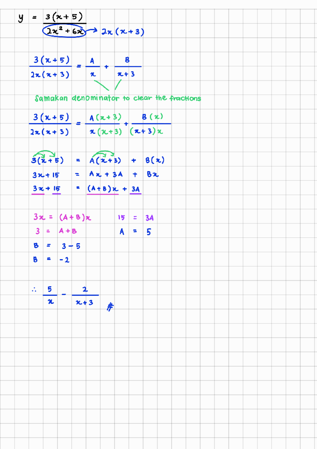 Notes 240222 215552 - Mathematics - y = 3 (x+5) 2x2+6x 2x (x+3) 3 (x+5 ...