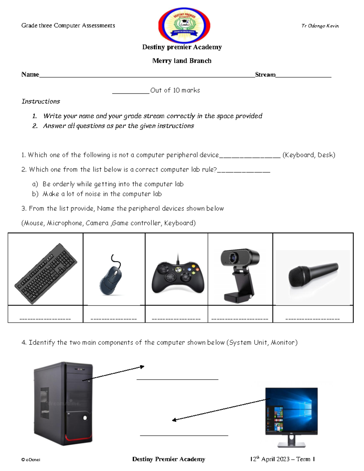 Grade 3M - primary 3 - Grade three Computer Assessments Tr Odongo Kevin ...