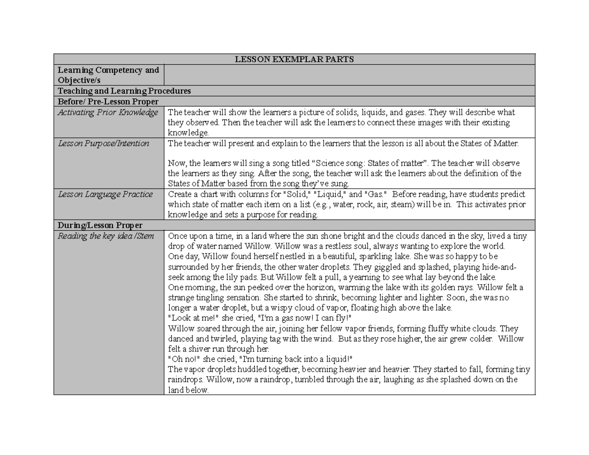 Science-Lesson-Exemplar 114648 - LESSON EXEMPLAR PARTS Learning ...