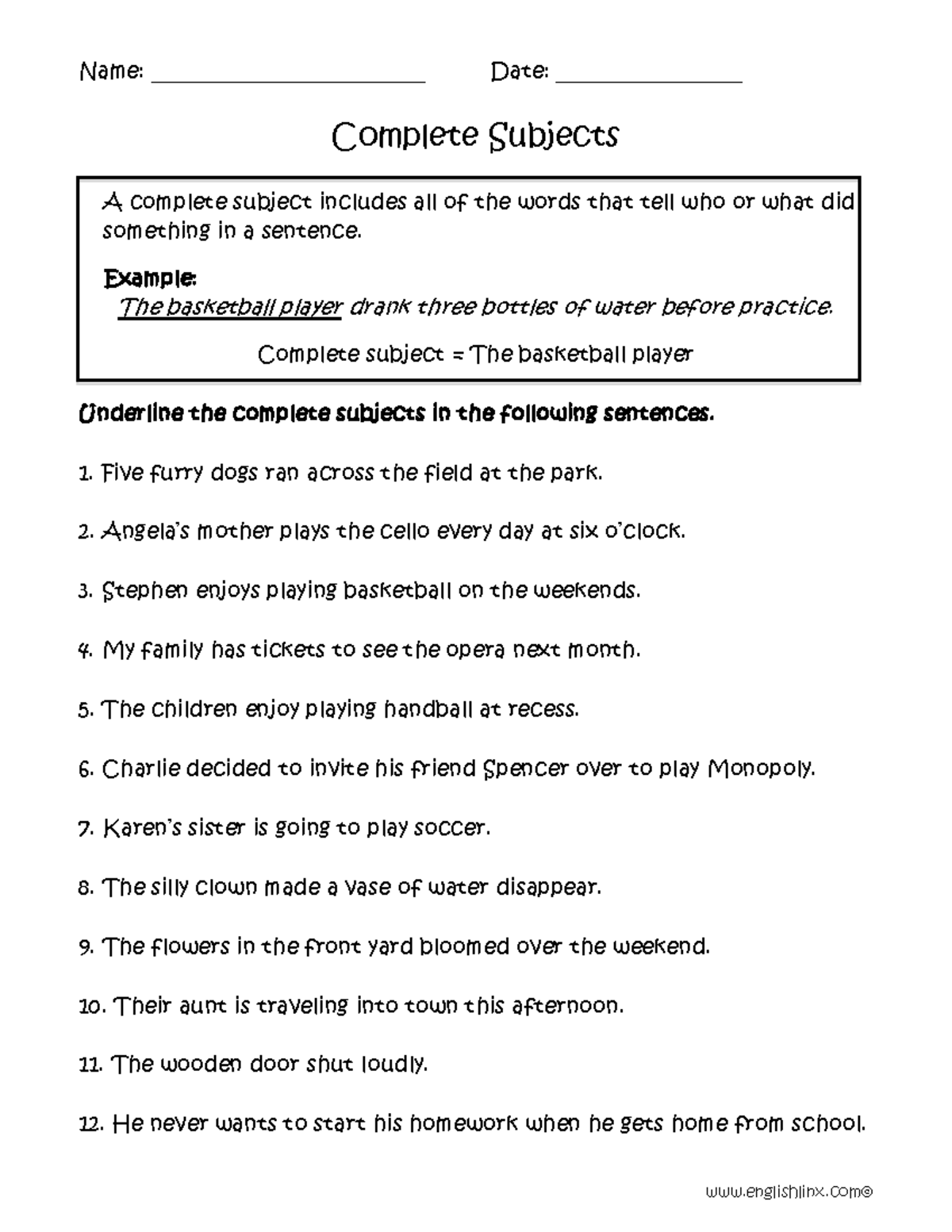 Complete-Subjects-Worksheet - Name: _________________________ Date ...
