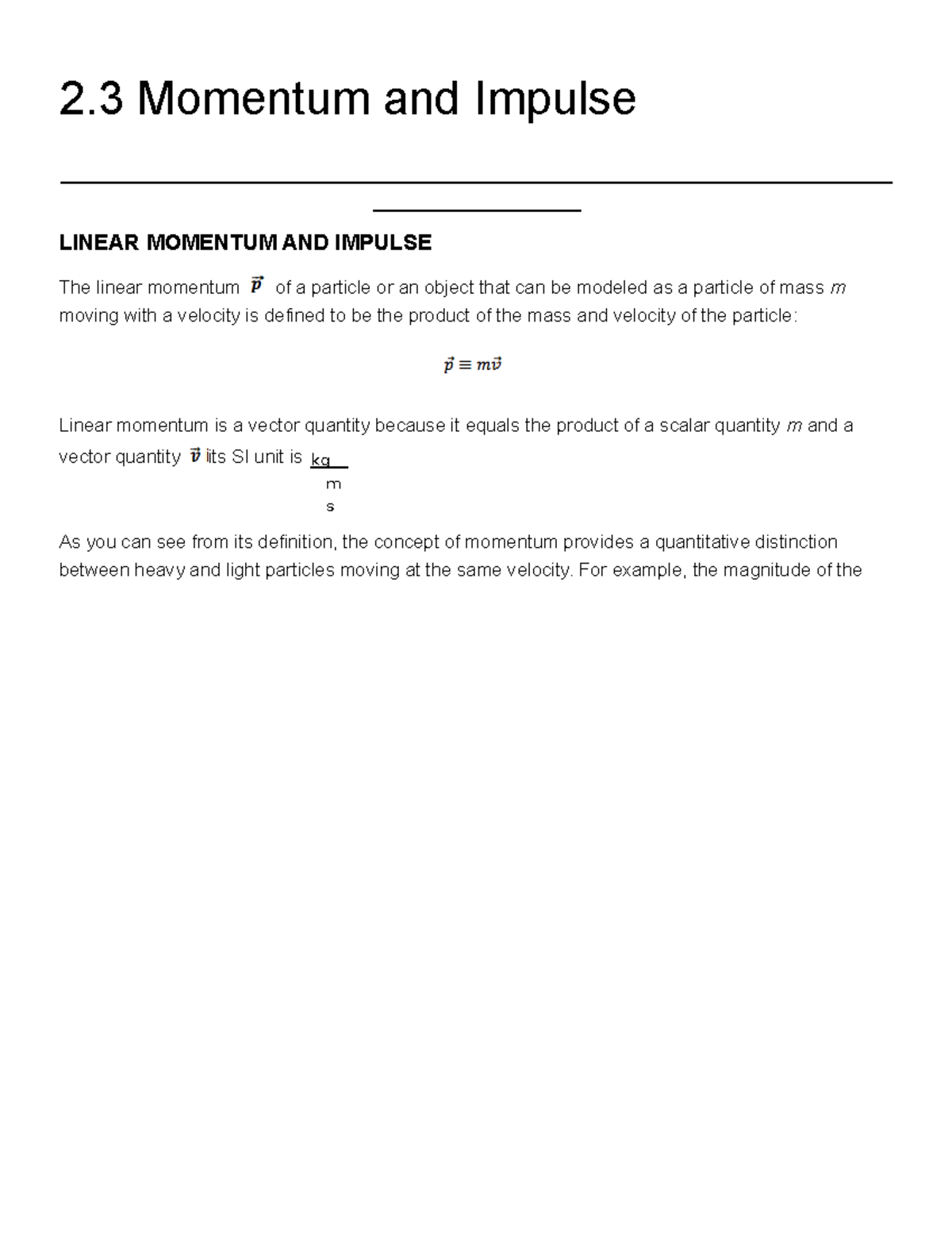 2.3 Momentum and Impulse PHYS 111- Calculus-Based Physics - TIP - Studocu