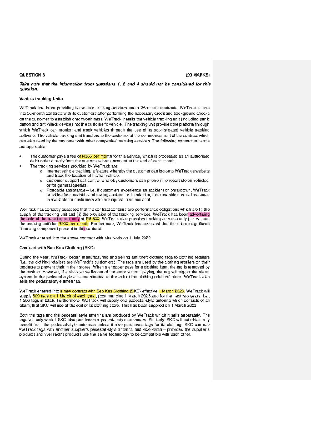 Assessment 5 Q3 - QUESTION 3 ( 20 MARKS) Take note that the information ...