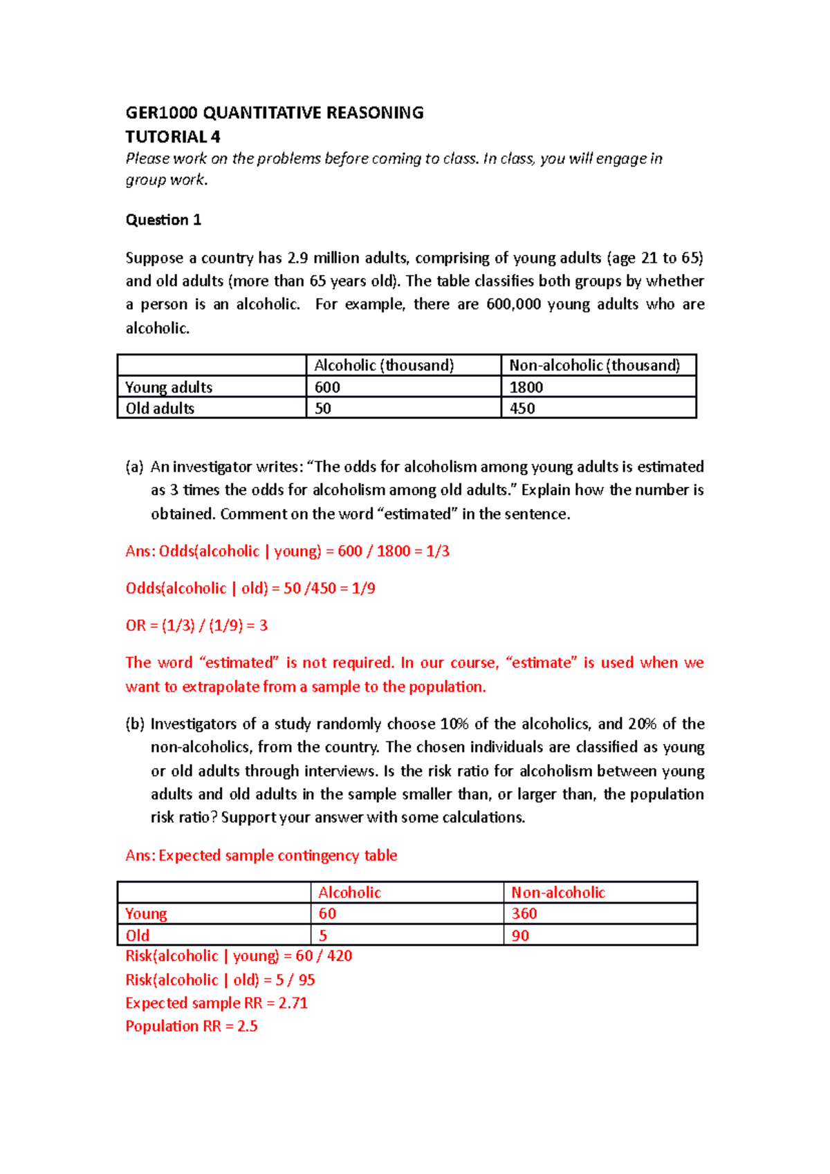 Tutorial 4 - GER1000 QUANTITATIVE REASONING TUTORIAL 4 Please work on the problems before coming ...