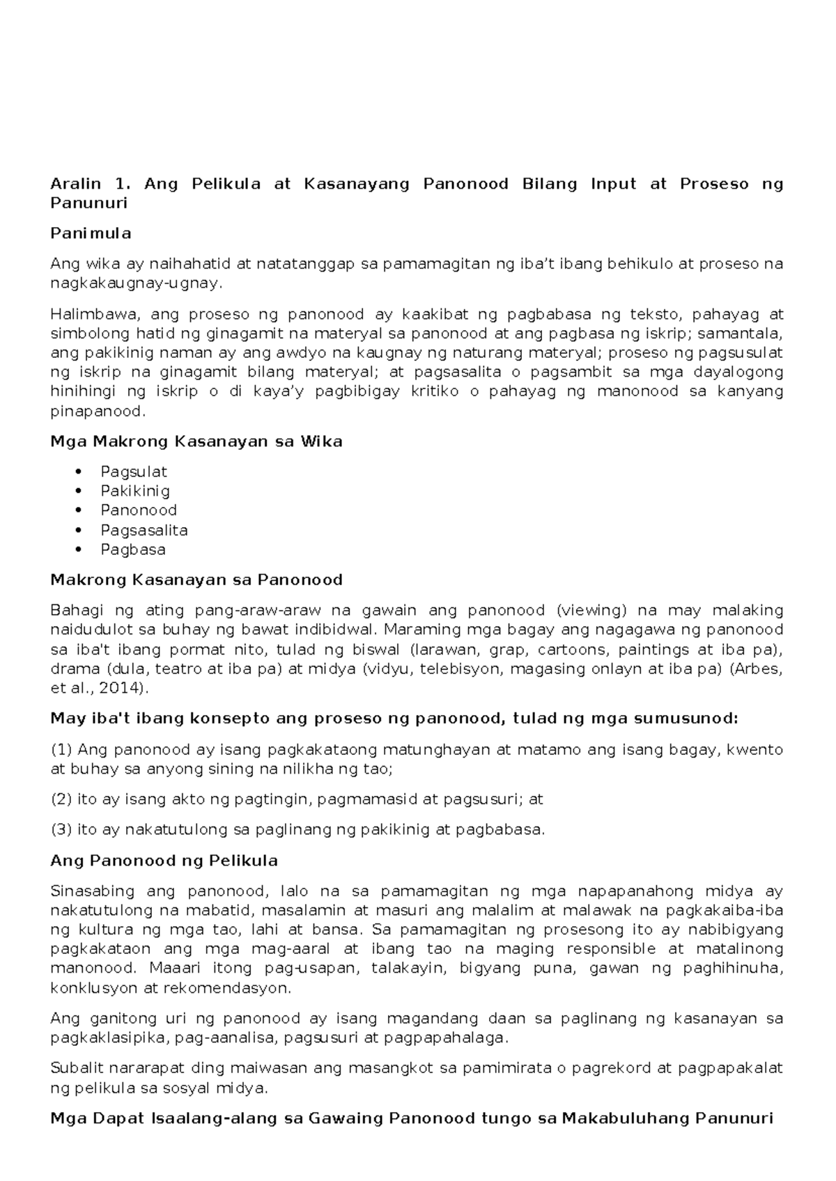 Aralin 1 - Aralin 1. Ang Pelikula at Kasanayang Panonood Bilang Input ...