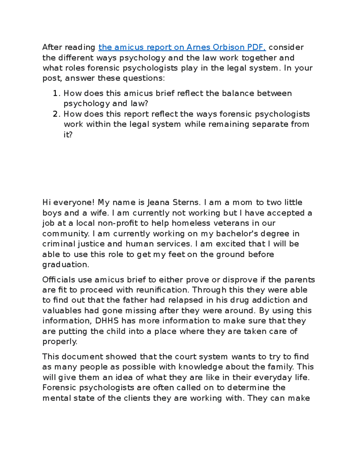 Forensic Psych Mod 1 Discussion - After reading the amicus report on ...