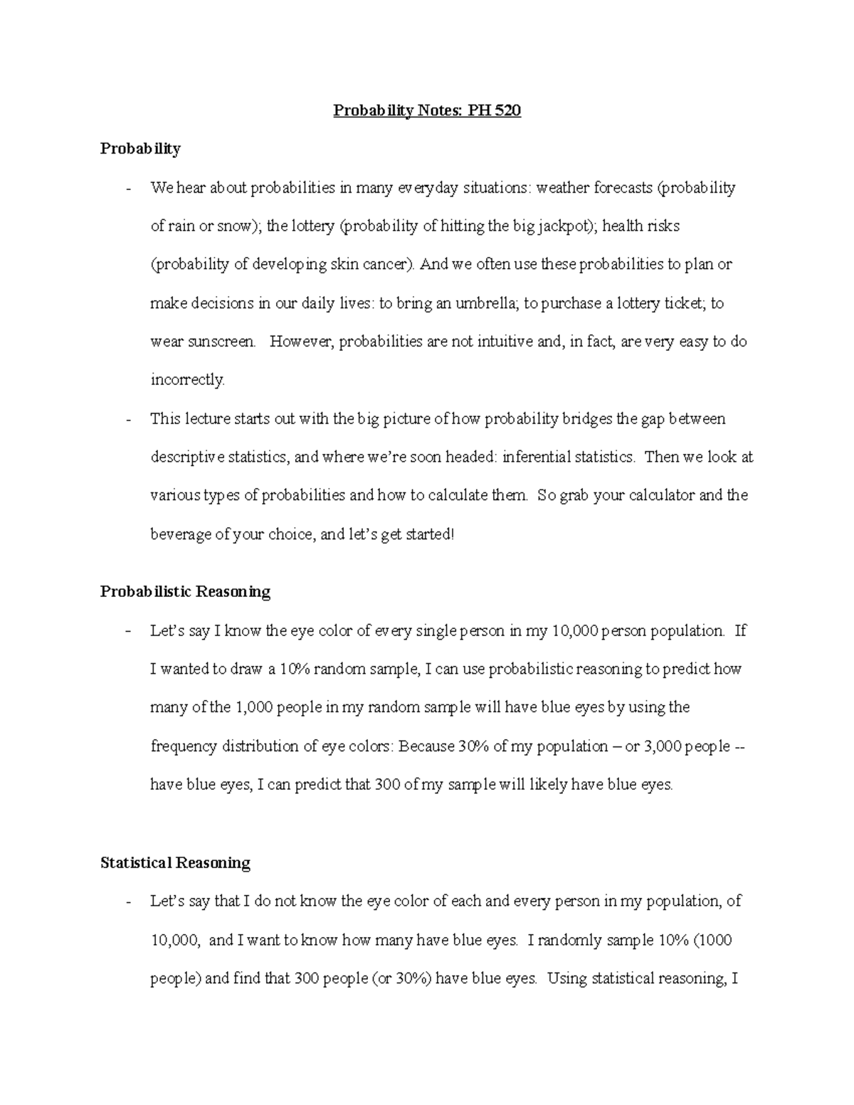 Probability Notes PH 520 - Probability Notes: PH 520 Probability We ...