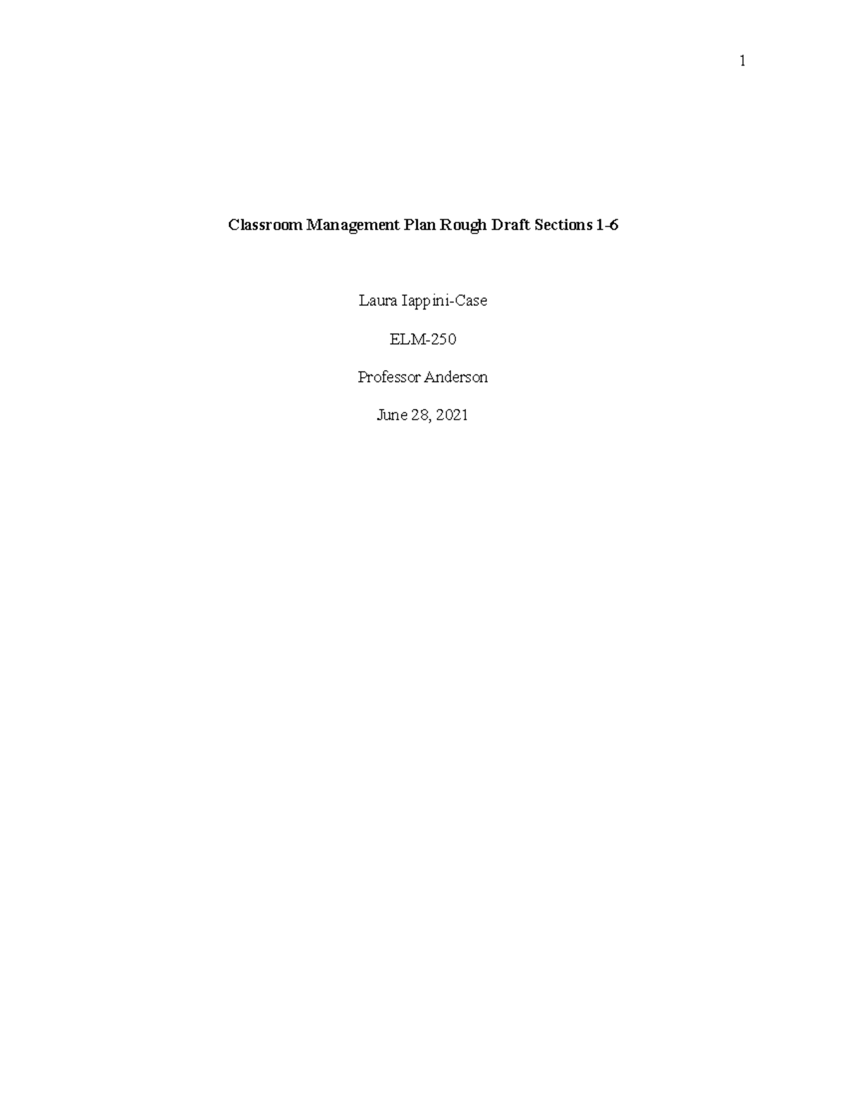 Topic 5 Feedback on Classroom Management Plan Section 1-6 - Classroom ...