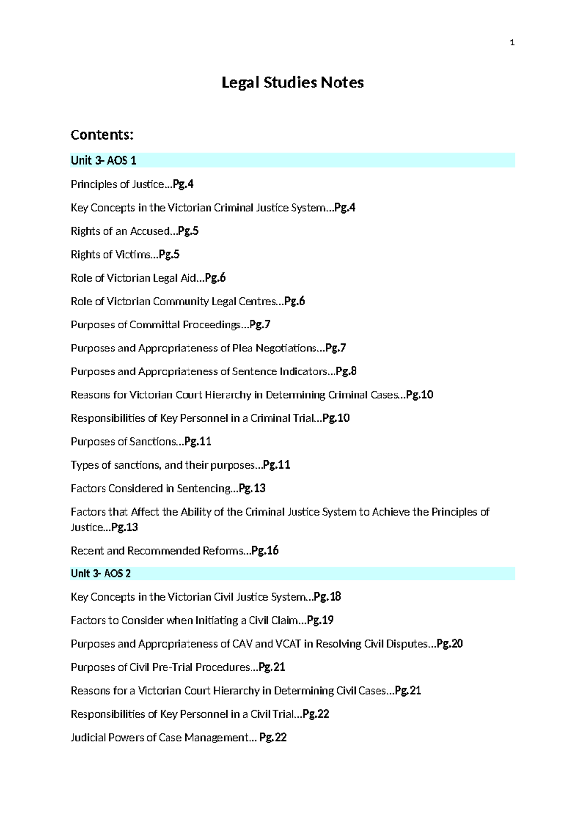 Legal Studies Notes - Legal Studies Notes Unit 3- AOS Contents ...