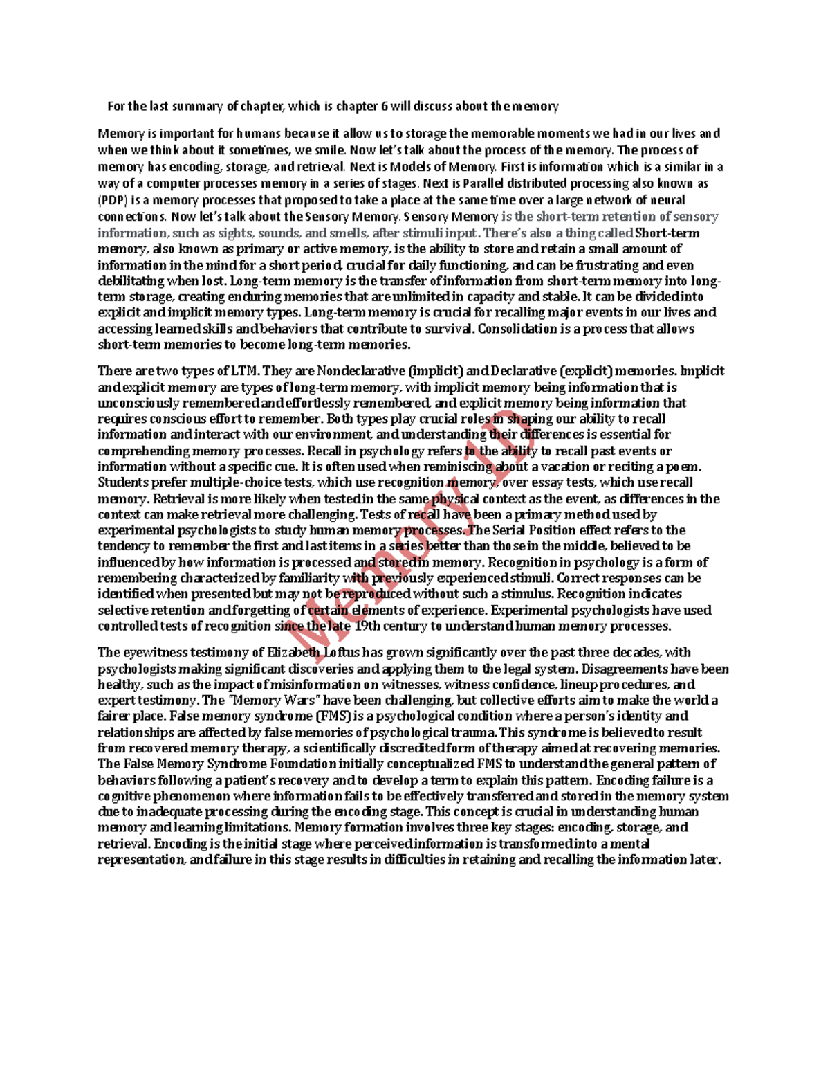 Chapter 6 Summary - For the last summary of chapter, which is chapter 6 ...