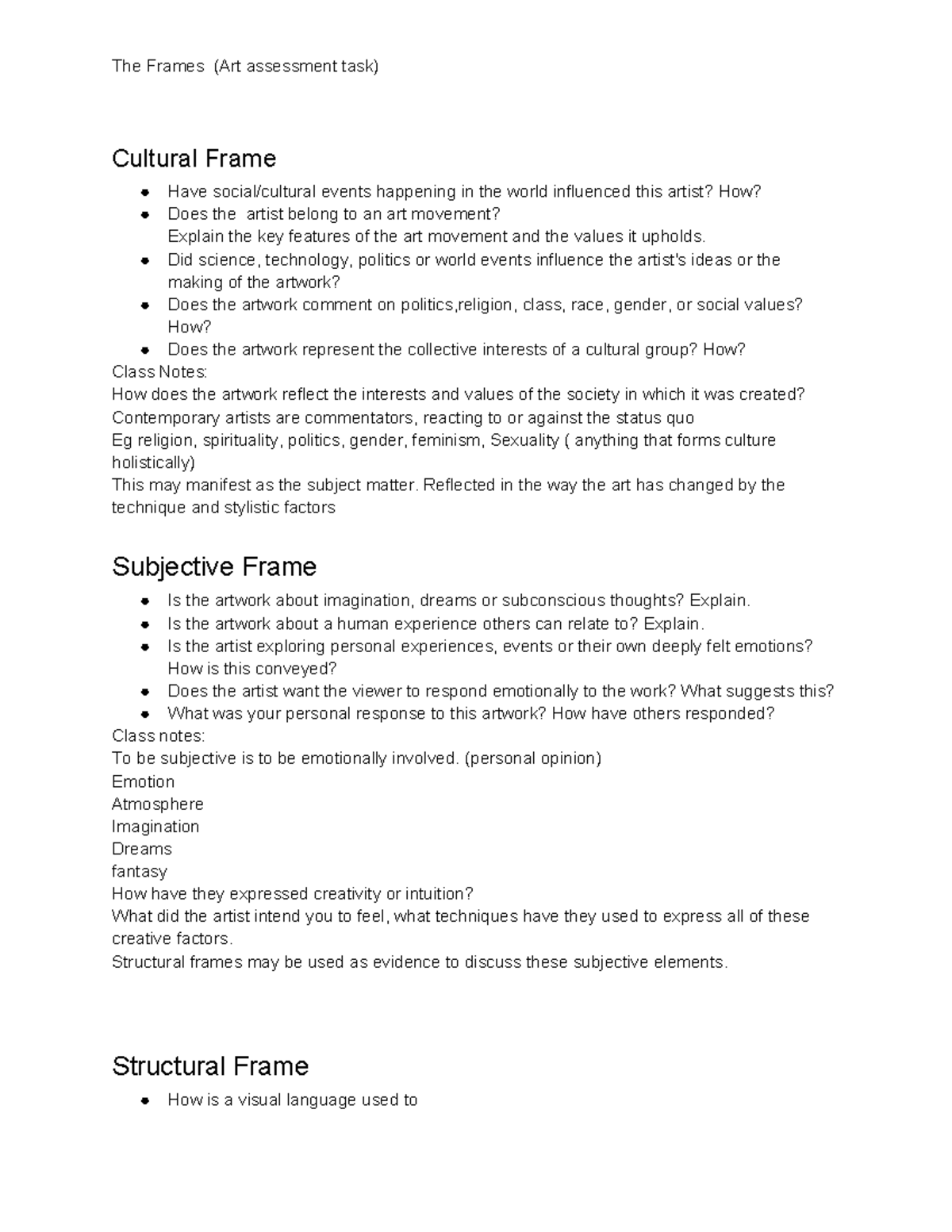 Art Assesent notes (the frames and artists) - Cultural Frame Have ...