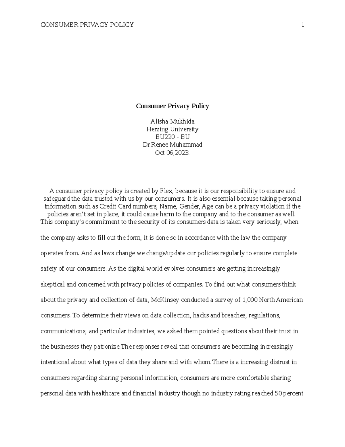 Consumer Privacy Policy - Consumer Privacy Policy Alisha Mukhida ...