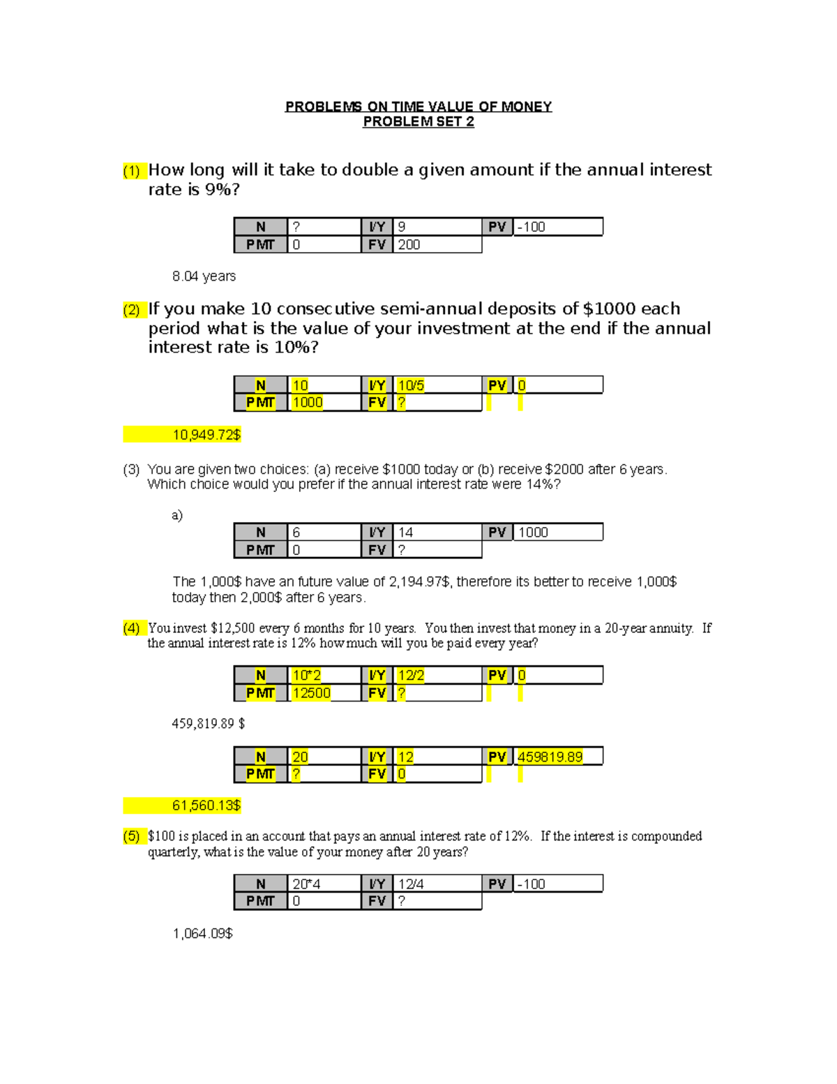TVM Question Set 4 Answers - PROBLEMS ON TIME VALUE OF MONEY PROBLEM ...