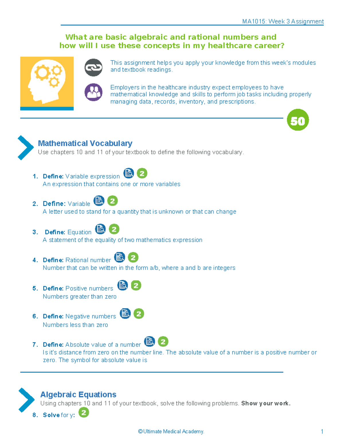 MA1015 Week3 Assignment V01 - © Ultimate Medical Academy. MA1015: Week ...