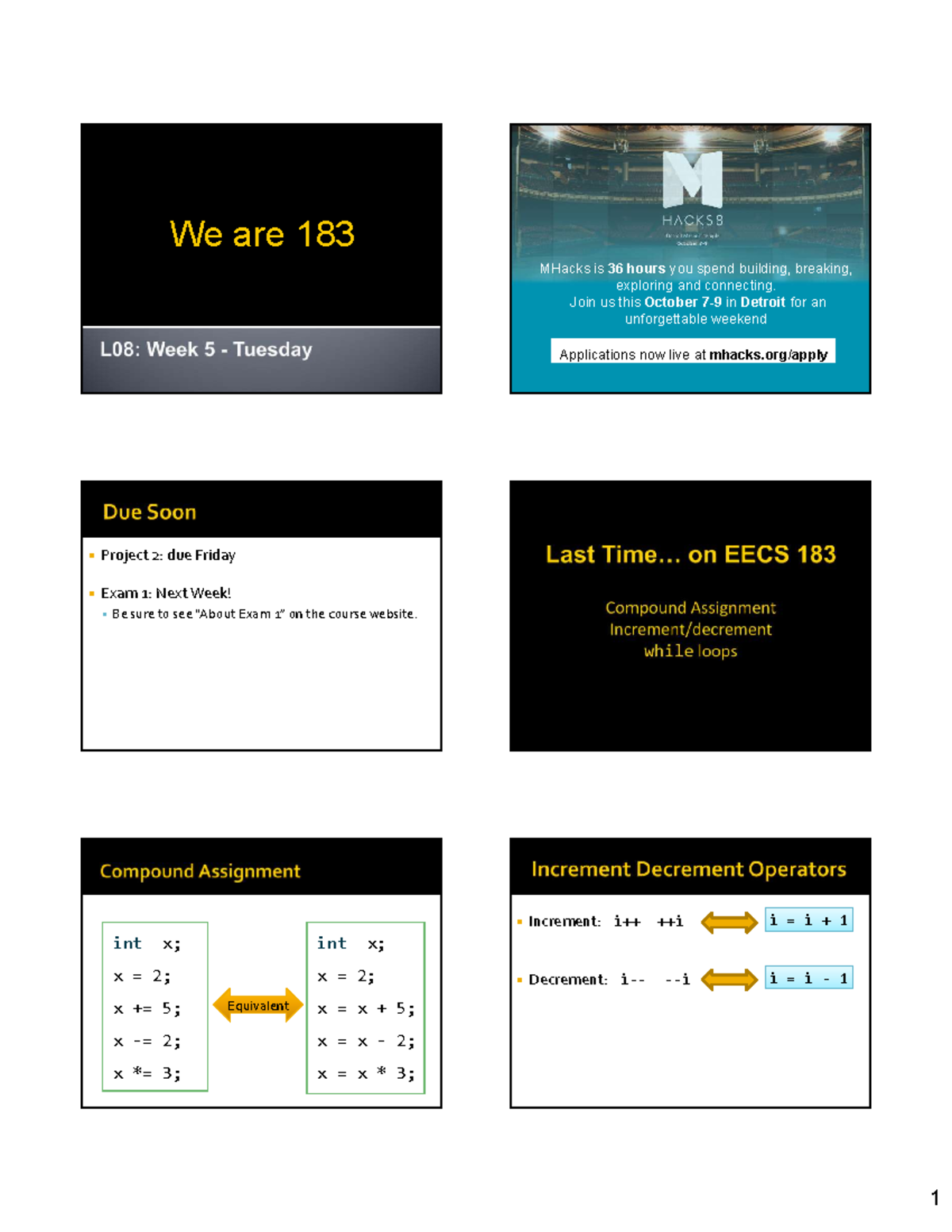 Lecture slides, lecture 9 - For loops headers-handouts - We are 183 ...