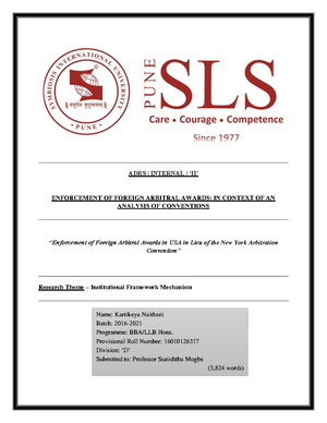 Adr paper - SYMBIOSIS LAW SCHOOL, NAGPUR FEASIBILITY OF ARBITRATION FOR ...
