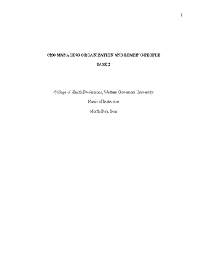 Wgu orientation task - C200 MANAGING ORGANIZATION AND LEADING PEOPLE ...