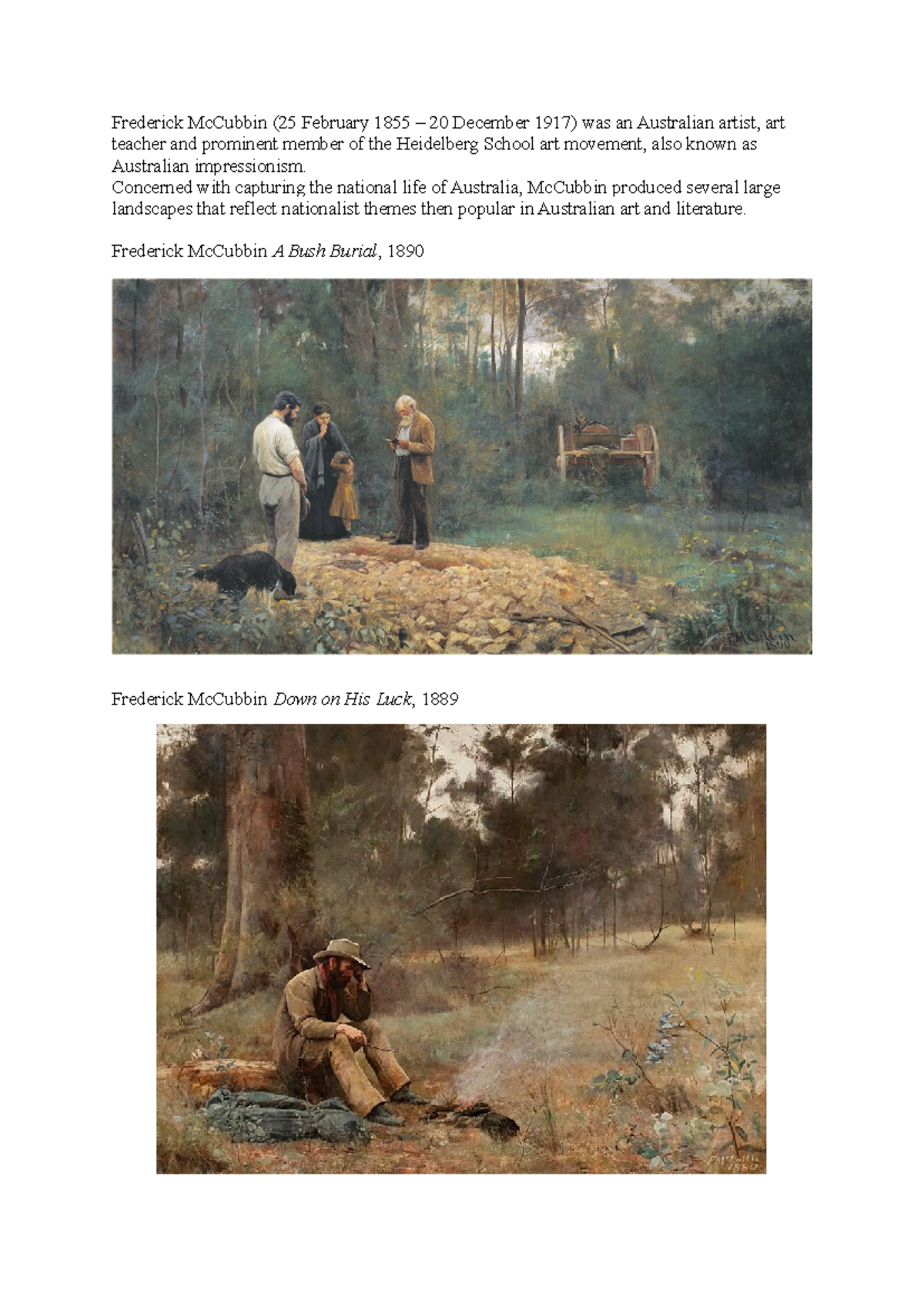 Module A images - HIg - Frederick McCubbin (25 February 1855 – 20 ...