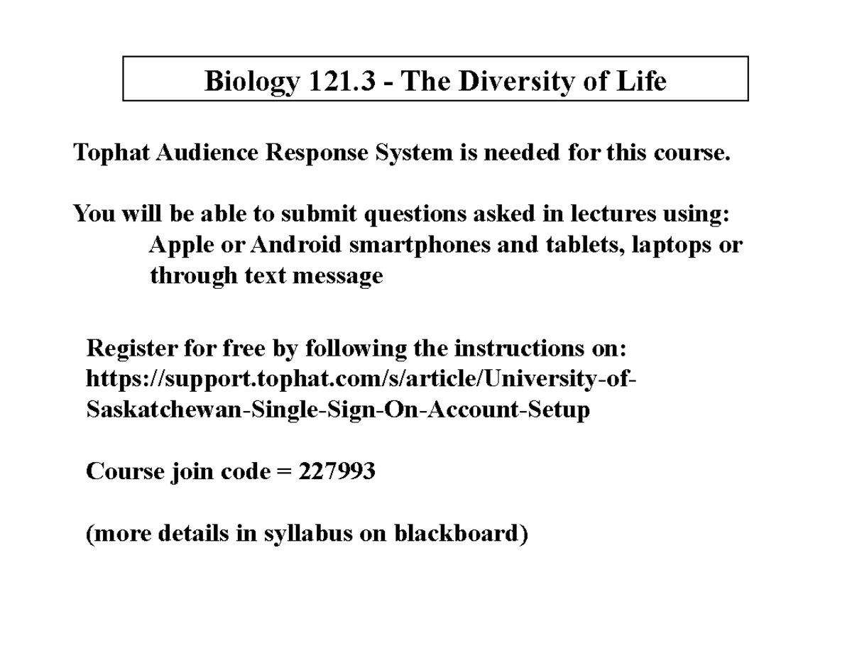 Lecture notes 1 Bio 121 - Biology 121 - The Diversity of Life Register ...