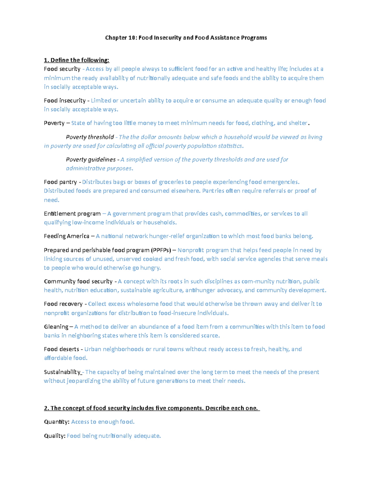 Ch 10 Worksheet - DIET3080 2022 - Chapter 10: Food Insecurity and Food ...