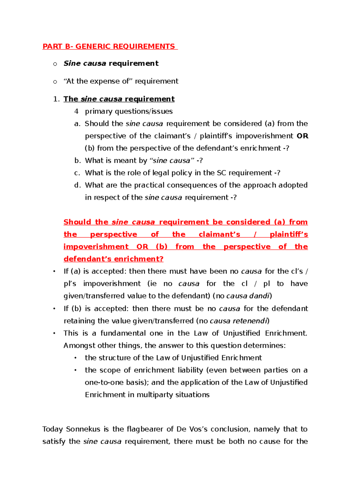 PART B- Notes - introduction to private law and generic requirements ...