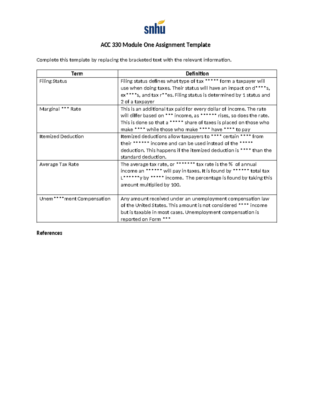 ACC 330 Module One Assignment Template - ACC 330 Module One Assignment ...