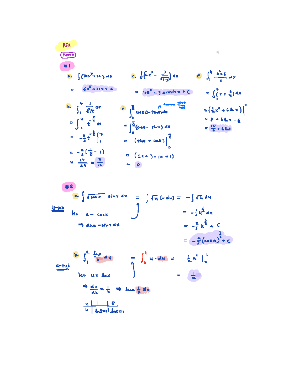 Math 100 HW Problems - PSI Hourop I a f 30 ####### 4 30 dx c Jfte dx E ...