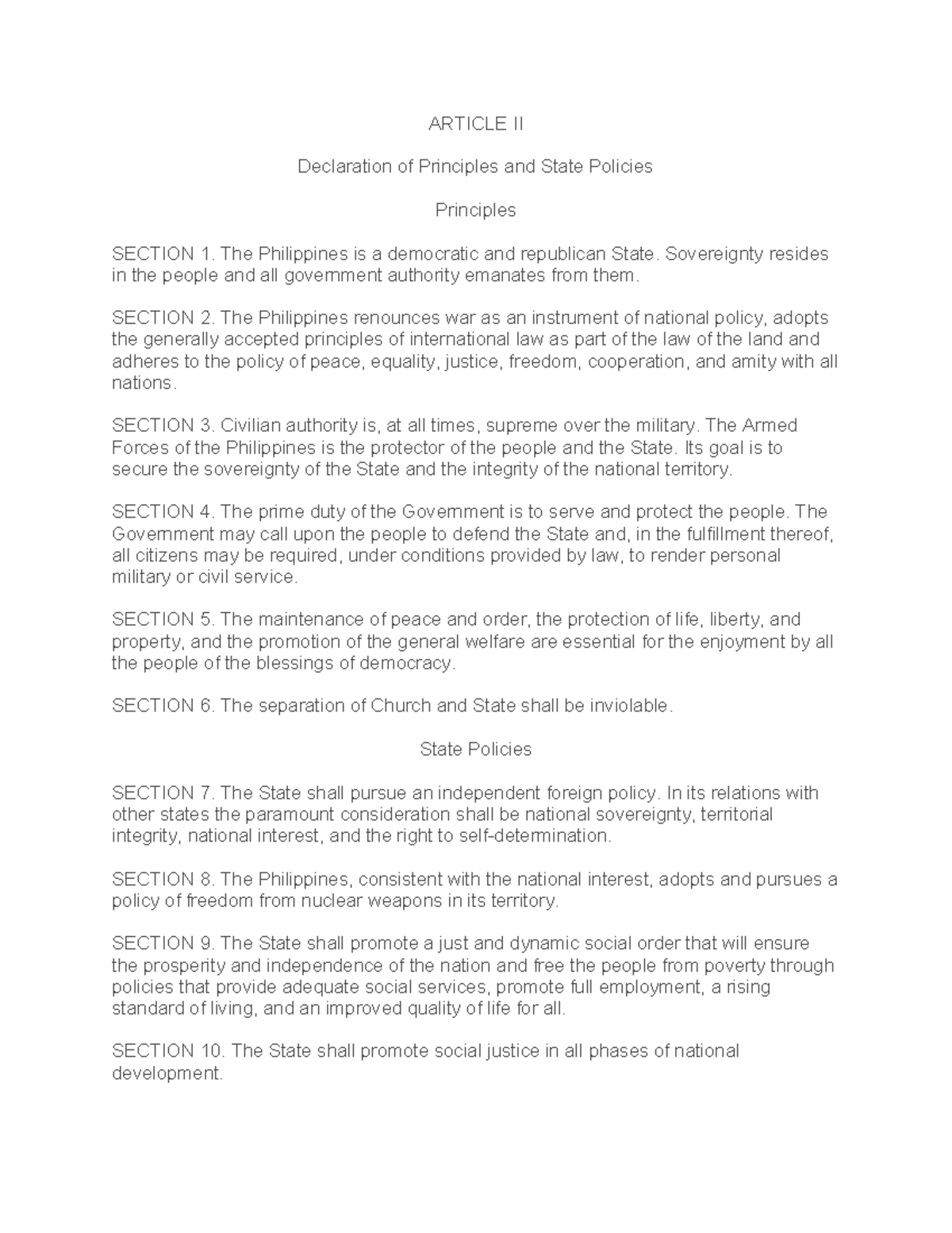 ART 2 Declaration OF Principles AND State Policies - ARTICLE II ...