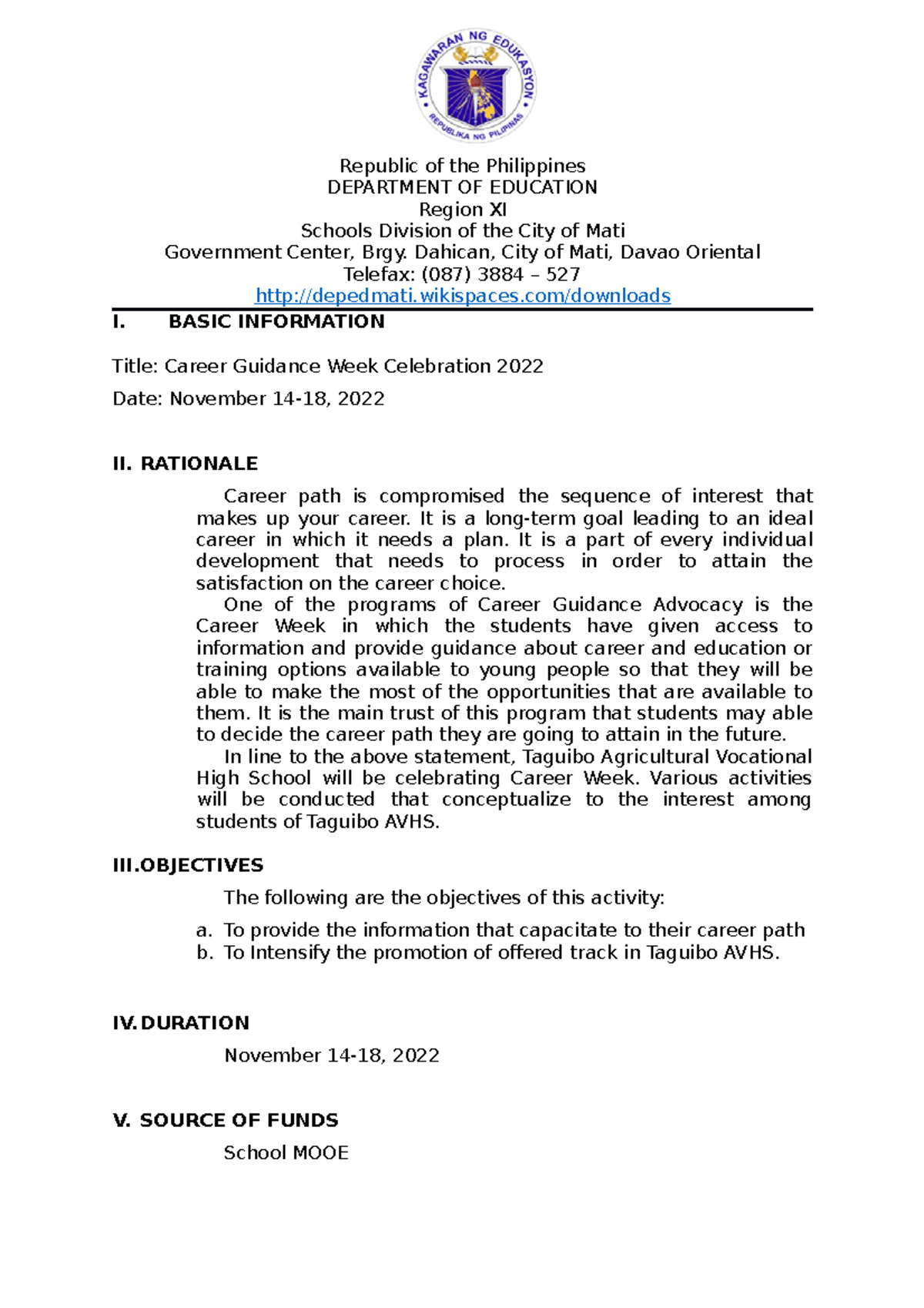 Activity Design in Career Guidance 2022 - Republic of the Philippines ...