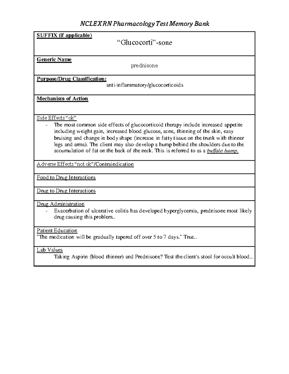 Drugs for N316 2022 - NCLEX RN Pharmacology Test Memory Bank SUFFIX (if ...