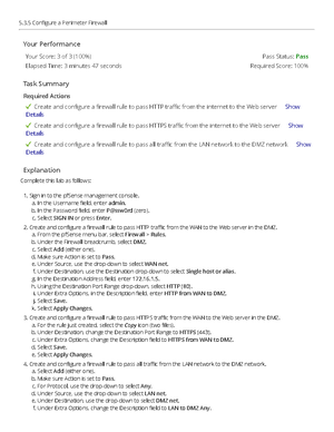 Test Out Lab Sim 5 - Lab 5.3.5 Configure a Perimeter Firewall - Pass ...