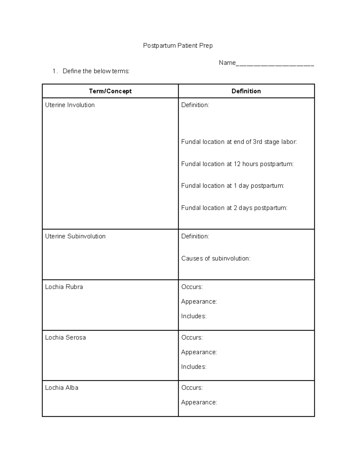 Postpartum Patient Prep-1-1 -1152925342 - Postpartum Patient Prep Name