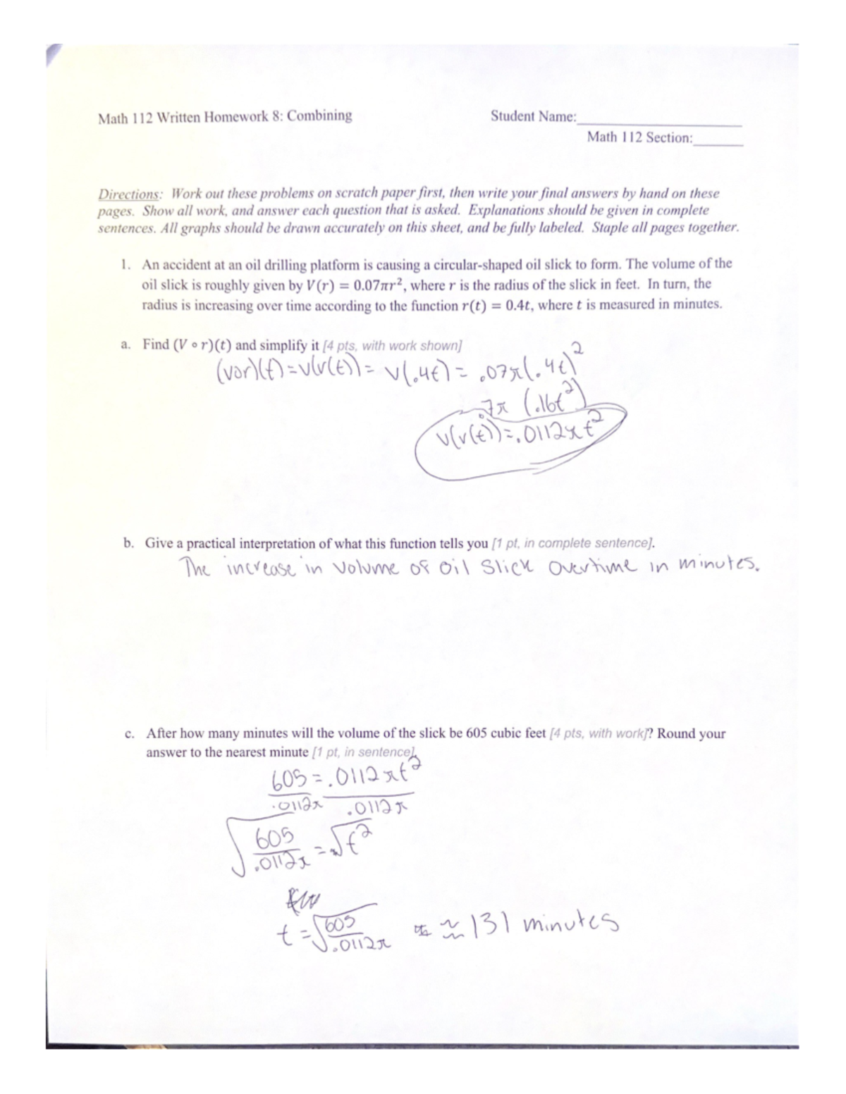 Math 112 Written Homework 6 - MATH 112 - Studocu