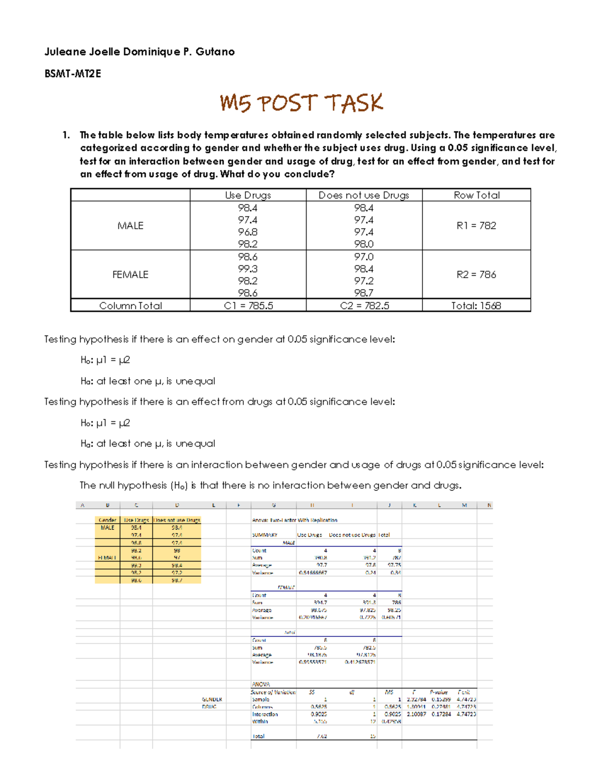 Biostatistics (M5 POST TASK) - Medical Technology - Studocu