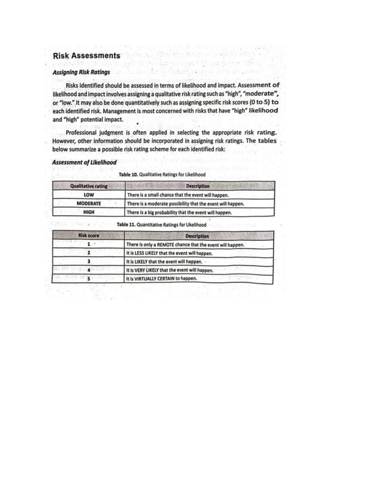 Report - Risk Assessment - Risk Assessments Assigning Risk Ratings ...
