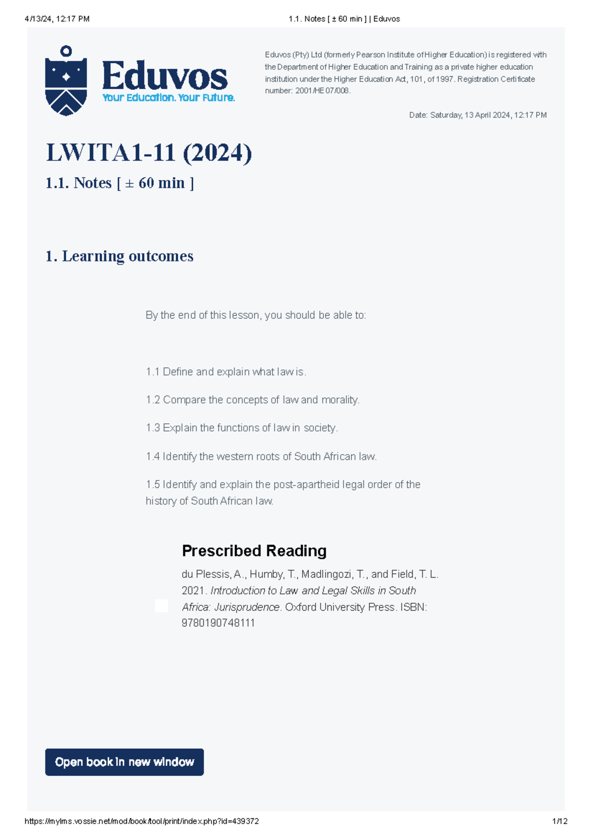 1.1. Notes [ ± 60 min ] Eduvos LAW - Eduvos (Pty) Ltd (formerly Pearson ...