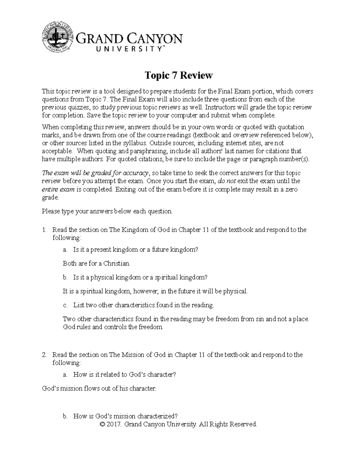 CWV 101 RS T7Review Online - Topic 7 Review This topic review is a tool ...