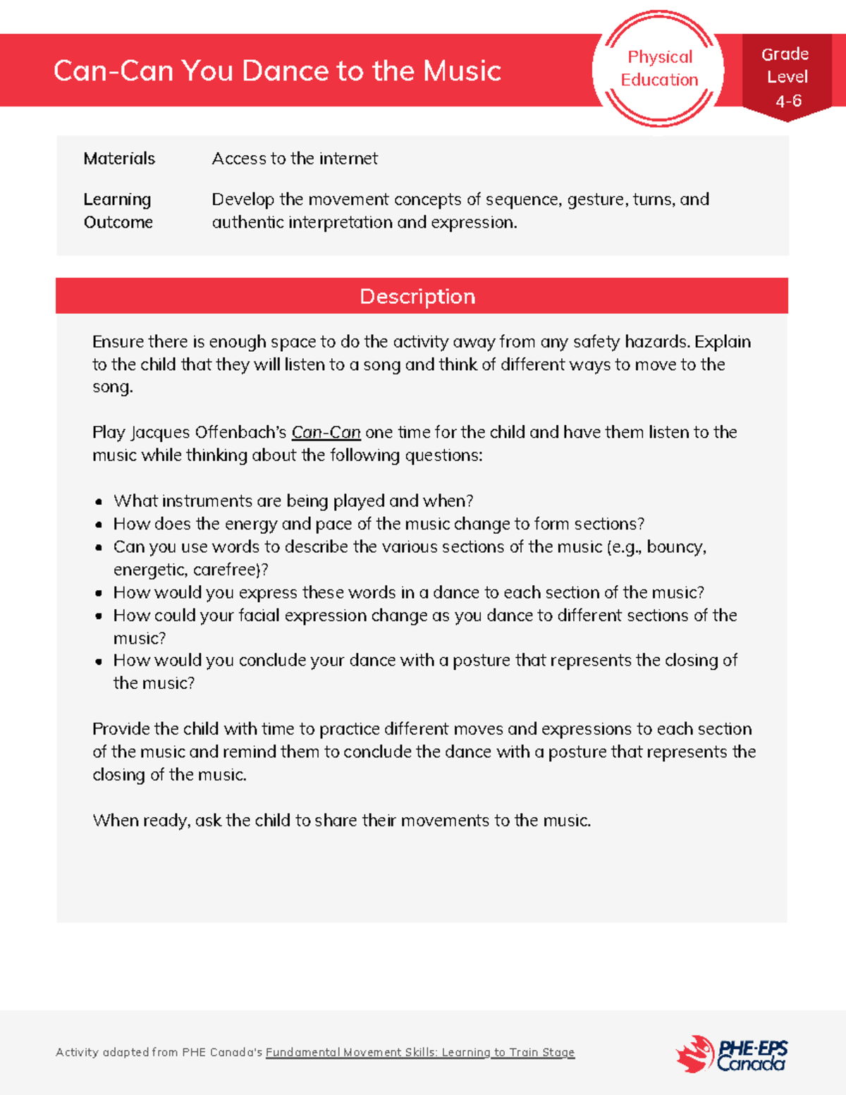 4-6 PE Can-Can You Dance to the Music - Can-Can You Dance to the Music ...