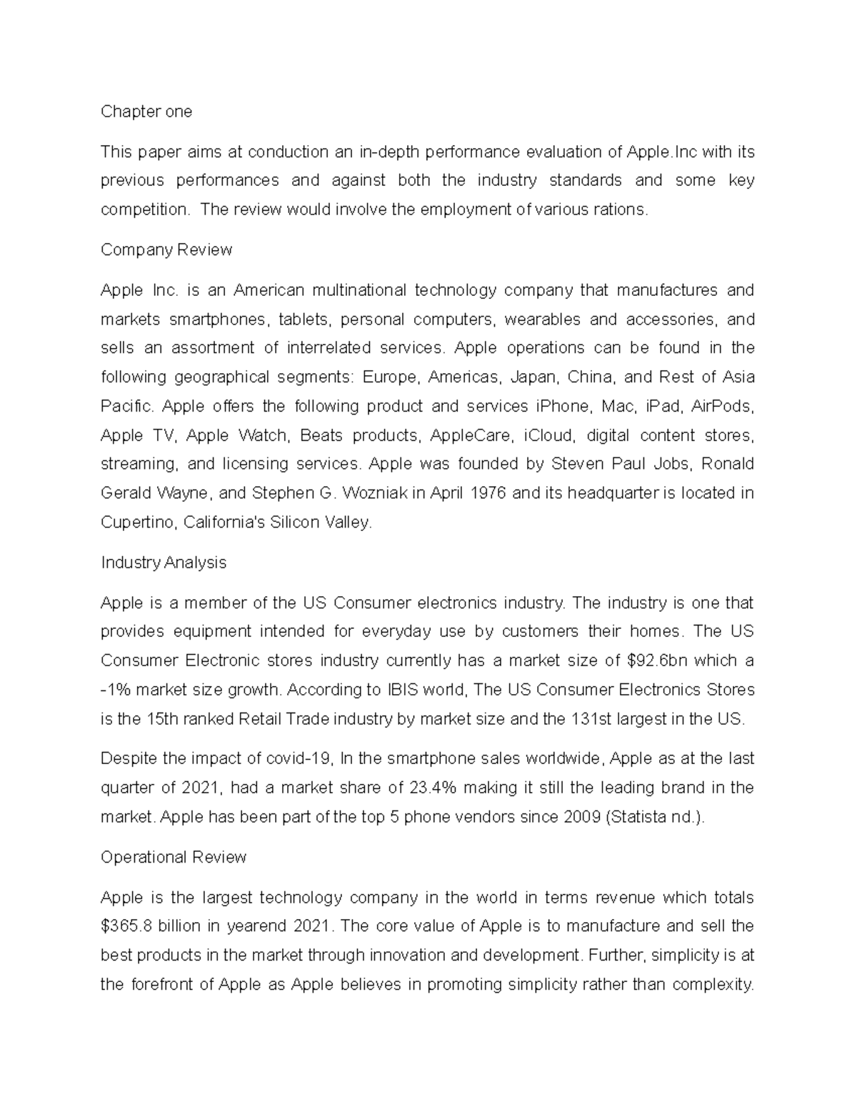 Apple Financial Review - Chapter one This paper aims at conduction an ...