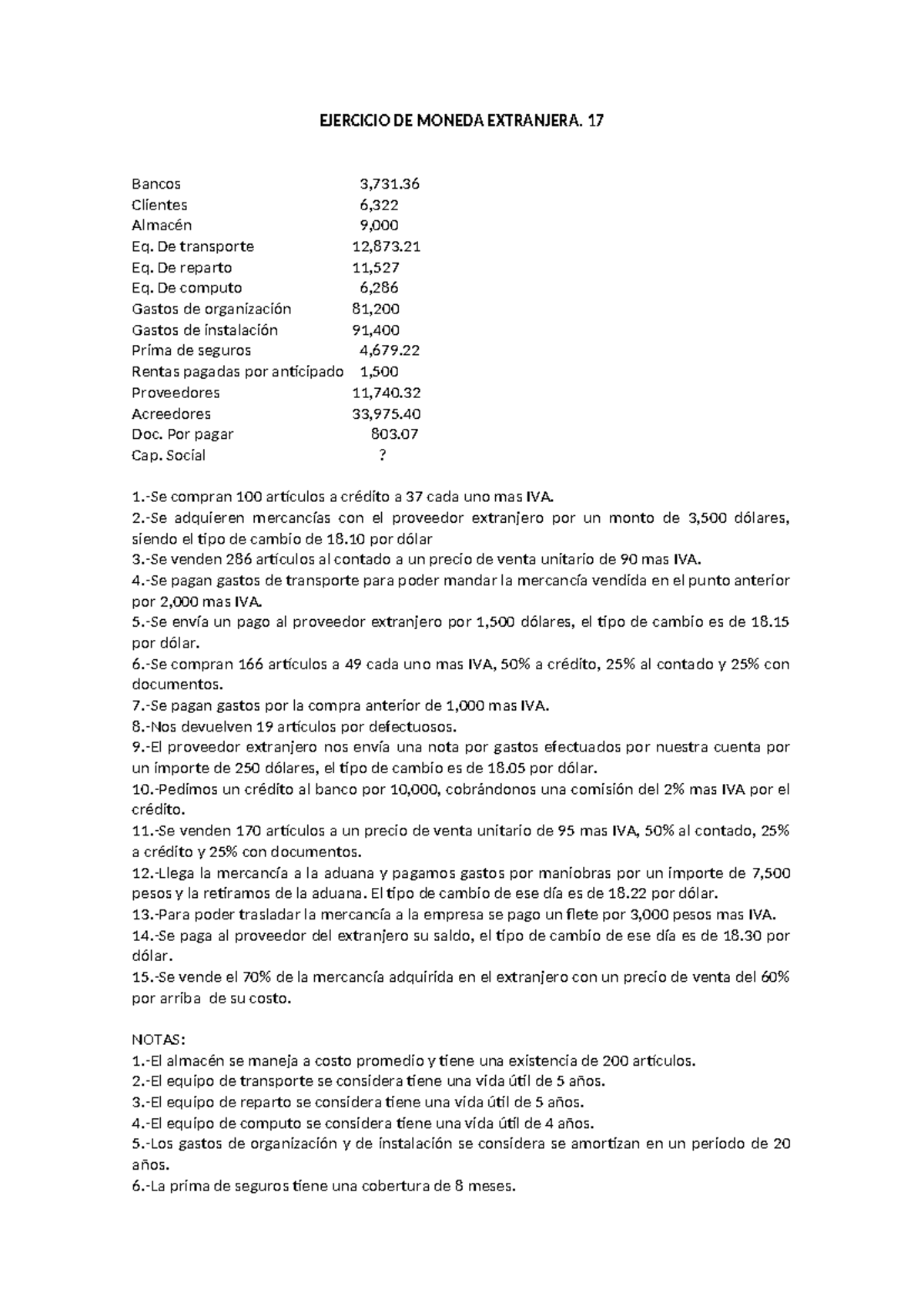 Ejercicio Moneda Extranjera 17 - EJERCICIO DE MONEDA EXTRANJERA. 17 ...