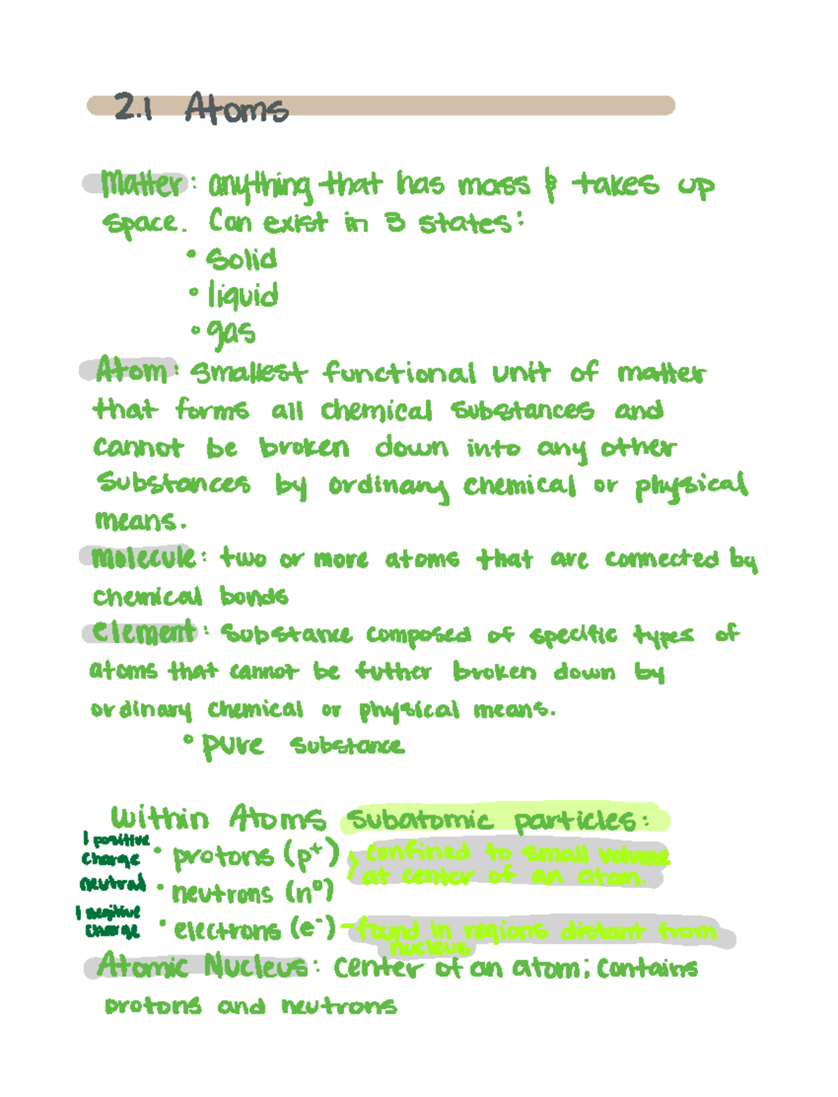 Chapter 2 notes - ####### 2 Atoms Matter anything that has mass takes ...