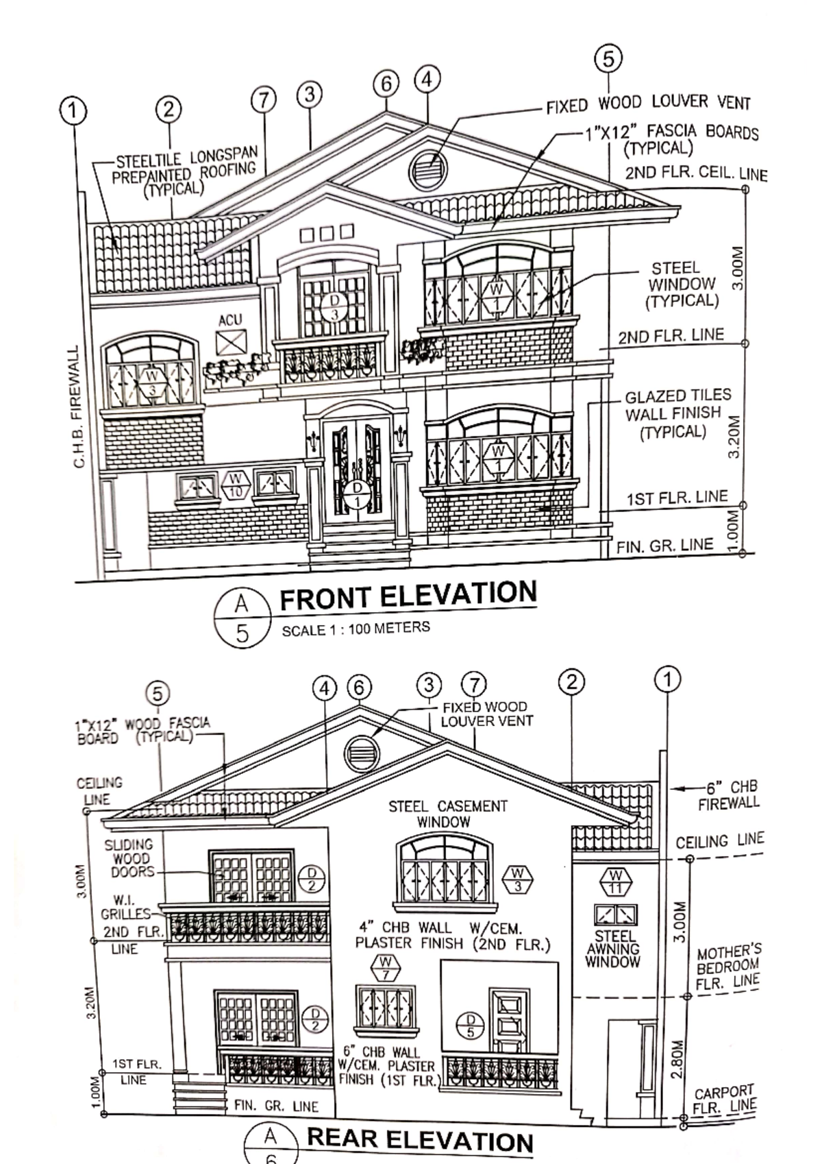 Graphics 1 Front AND REAR ELEV - 5 6 4 1 7 3 2 FIXED WOOD LOUVER VENT 1 ...