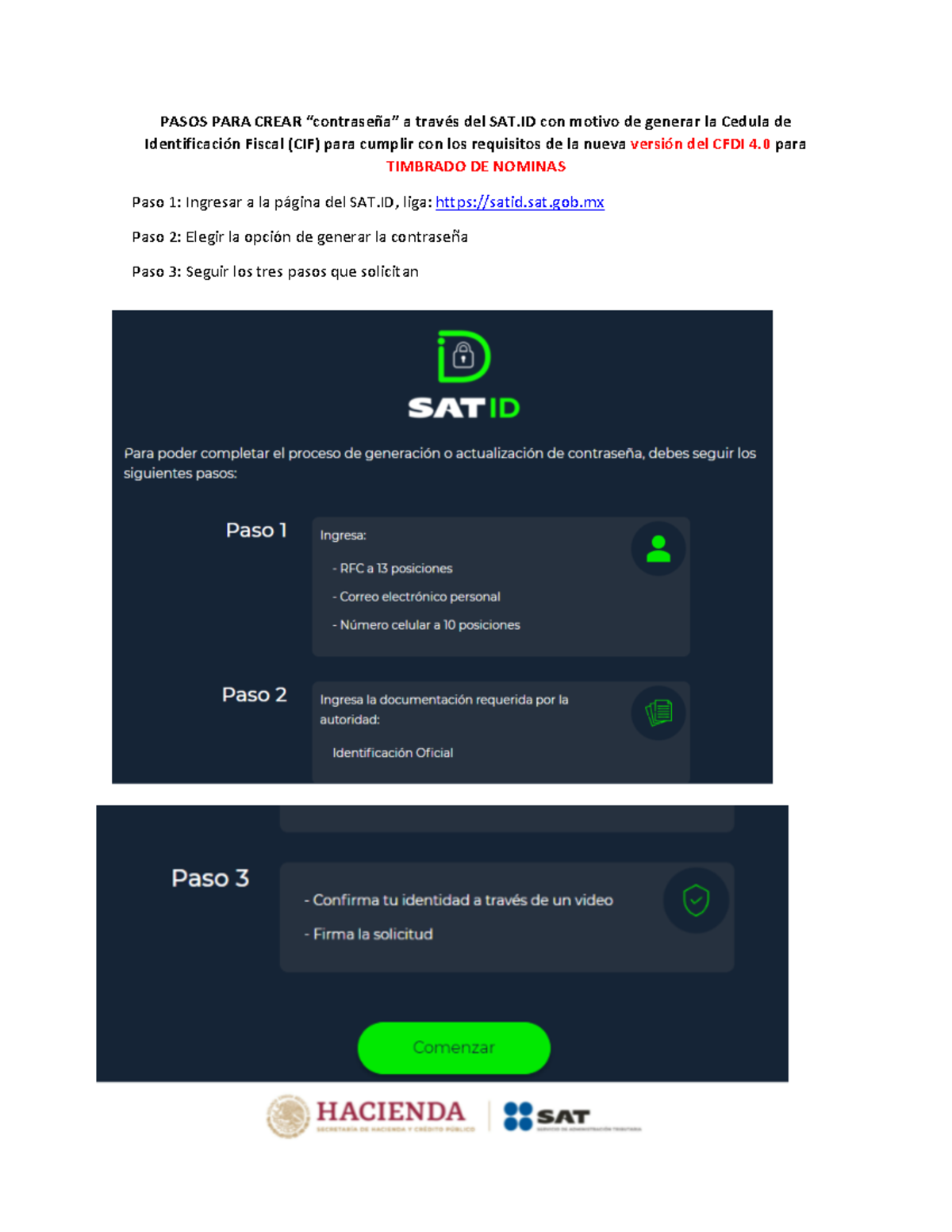 Pasos para crear Contraseña en SAT.ID y generacion de CIF (1) - - Studocu