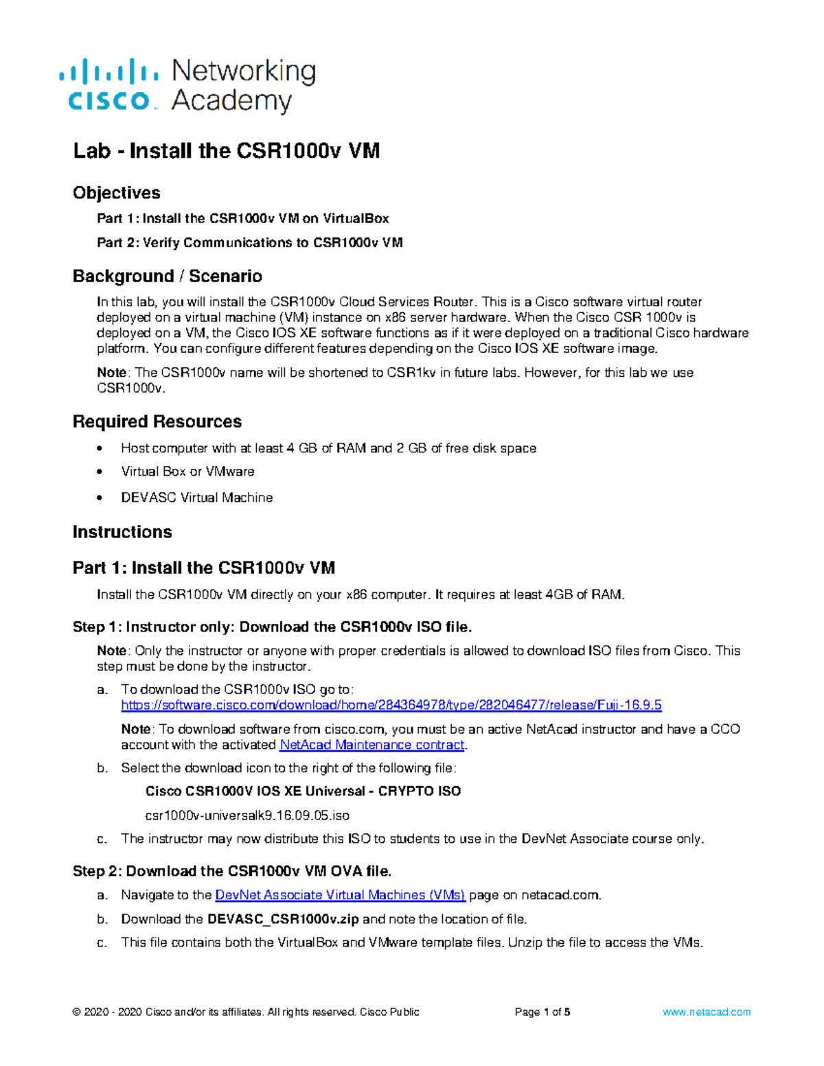 7 6 3 Lab Automated Testing Using Pyats And Genie Objectives Part 1 Install The Csr1000v Vm