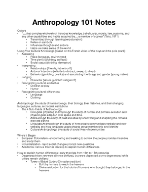 ANTH 101- EXAM 1 Studyguide - Anthropology 101- EXAM 1 Study Guide ...